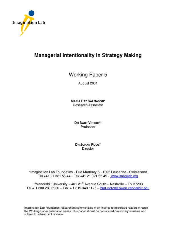 (PDF) Managerial Intentionality in Strategy Making