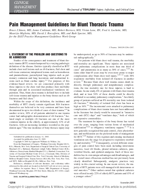 (PDF) Pain Management Guidelines for Blunt Thoracic Trauma