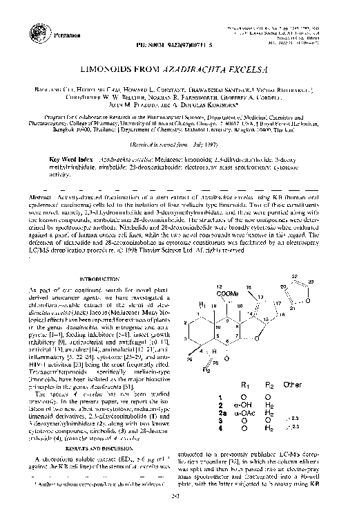 (PDF) Limonoids from Azadirachta excelsa
