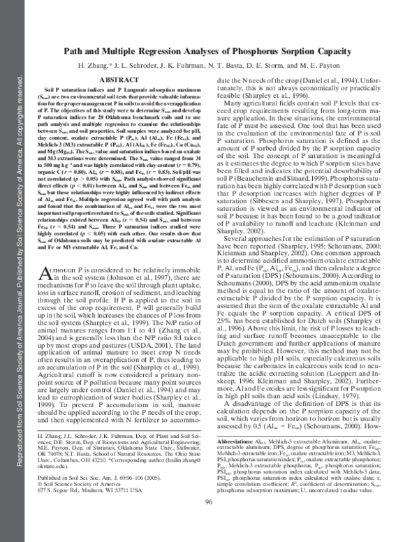 (PDF) Path and Multiple Regression Analyses of Phosphorus Sorption Capacity