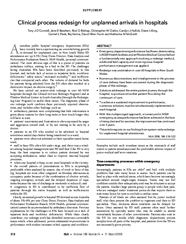 (PDF) Clinical process redesign for unplanned arrivals in hospitals