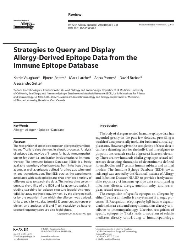 (PDF) Strategies to query and display allergy-derived epitope data from the immune epitope database