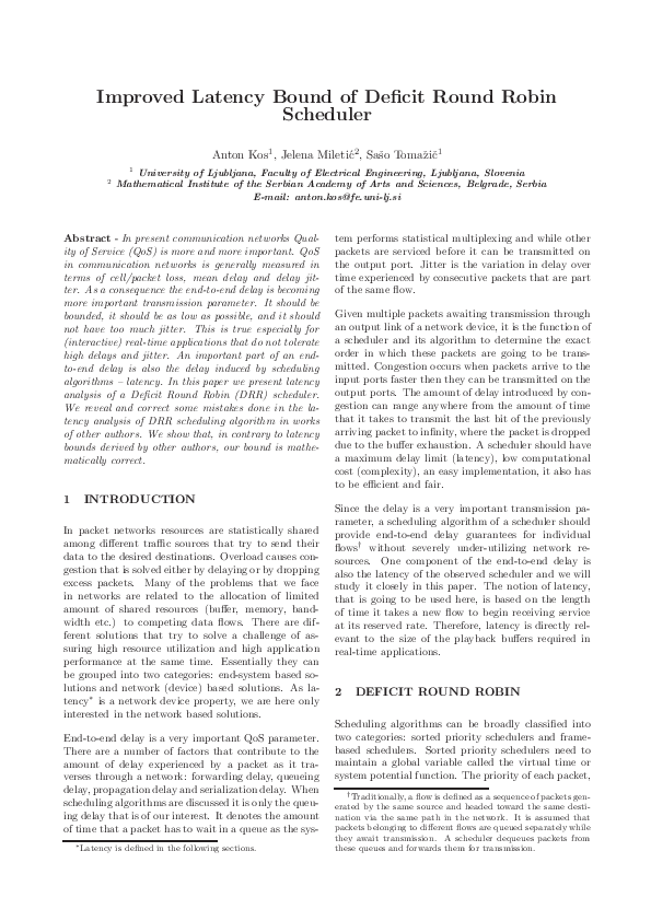 (PDF) Improved Latency Bound of Deficit Round Robin Scheduler