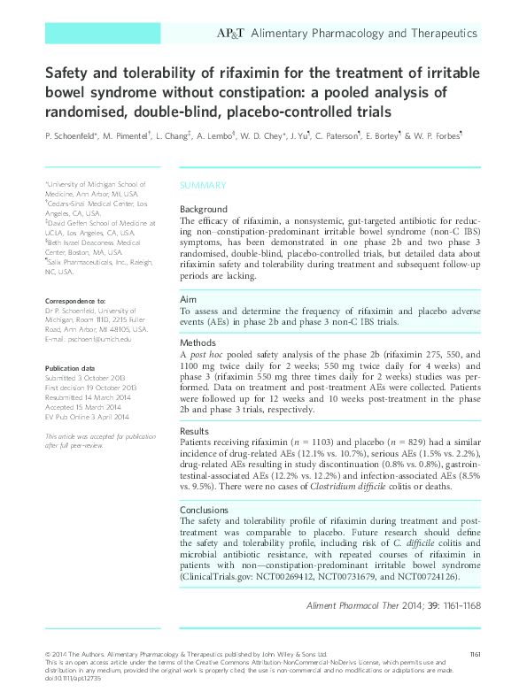 (PDF) Safety and tolerability of rifaximin for the treatment of ...