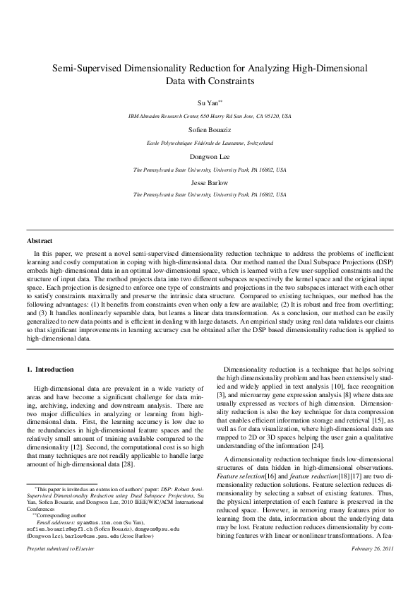 Pdf Semi Supervised Dimensionality Reduction For Analyzing High Dimensional Data With Constraints