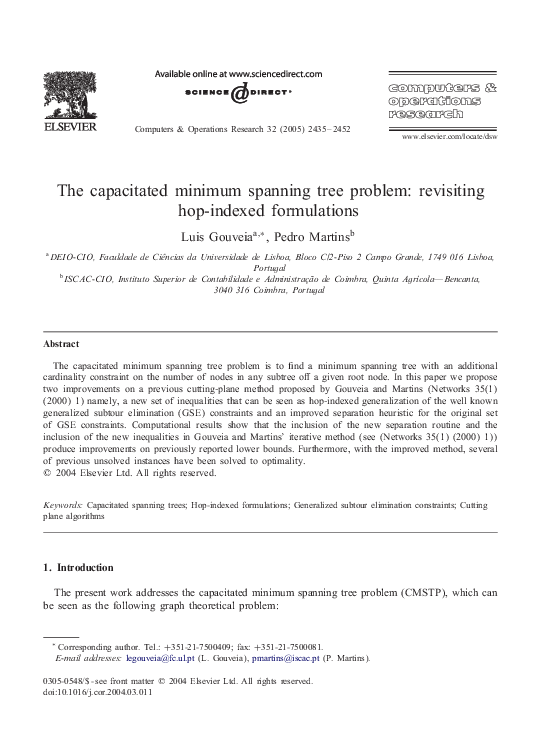 (PDF) The capacitated minimum spanning tree problem: revisiting hop-indexed formulations