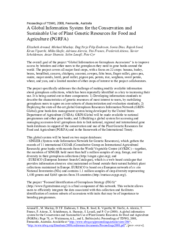 (PDF) A Global Information System for the Conservation and Sustainable ...