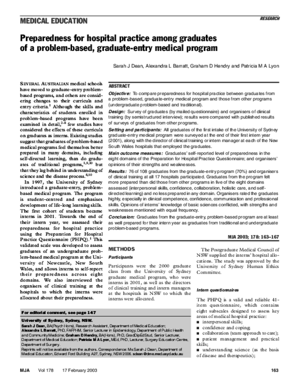(PDF) Preparedness for hospital practice among graduates of a problem ...