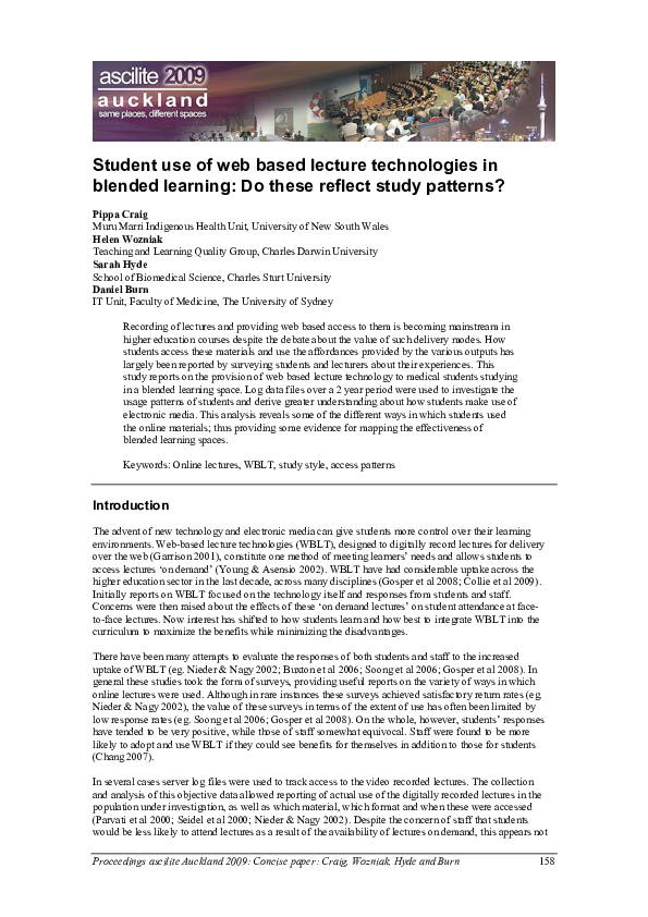 (PDF) Student use of web based lecture technologies in blended learning: Do these reflect study ...