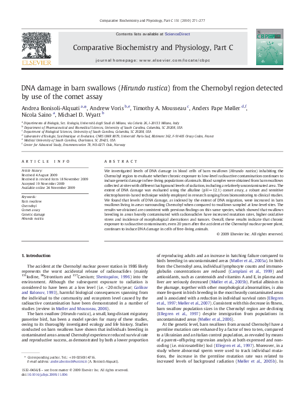 (PDF) DNA damage in barn swallows (Hirundo rustica) from the Chernobyl ...