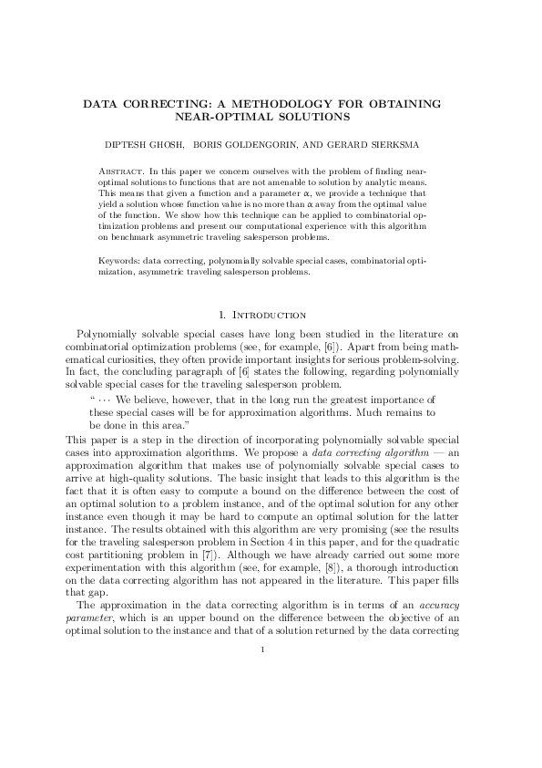 (PDF) Data Correcting: A Methodologyfor obtaining near-optimal solutions