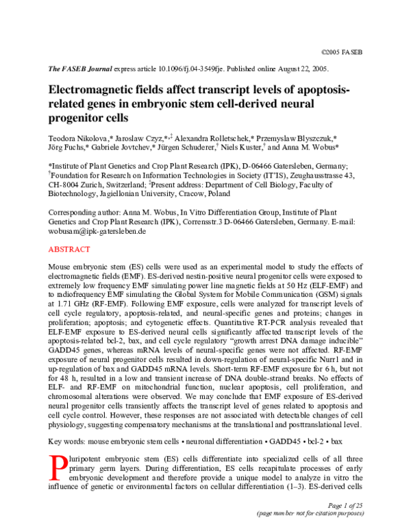 (PDF) Electromagnetic fields affect transcript levels of apoptosis-related genes in embryonic ...