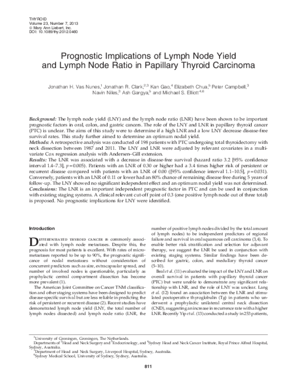 (PDF) Prognostic Implications of Lymph Node Yield and Lymph Node Ratio in Papillary Thyroid ...