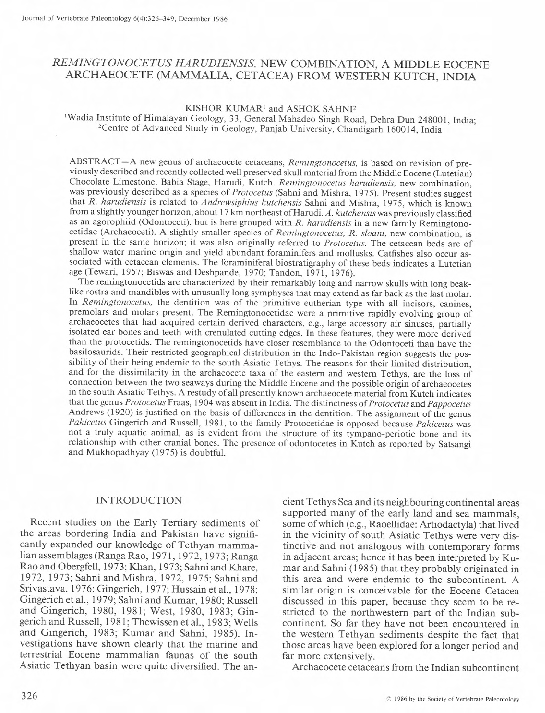 (PDF) Remingtonocetus harudiensis new combination, a Middle Eocene ...