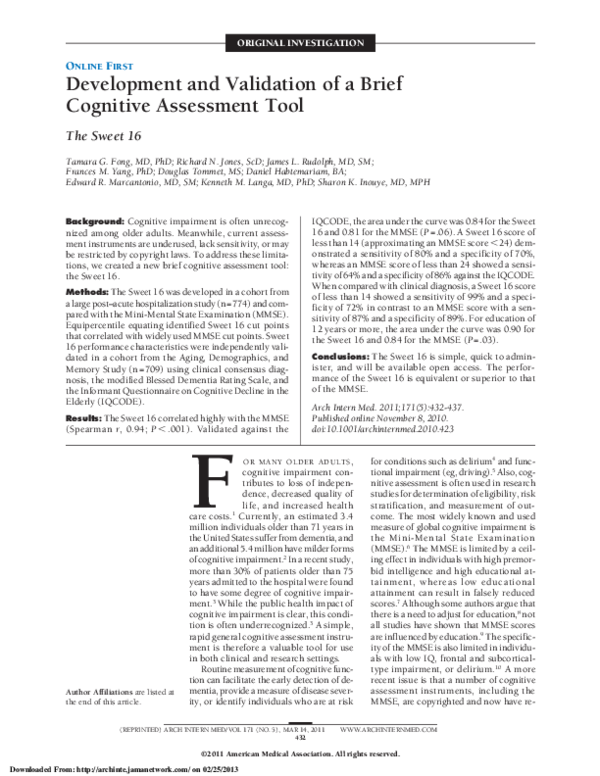 (PDF) Development and Validation of a Brief Cognitive Screening ...