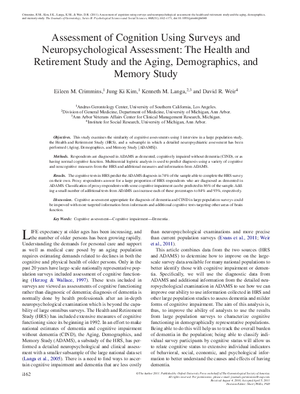(PDF) Assessment of Cognition Using Surveys and Neuropsychological ...