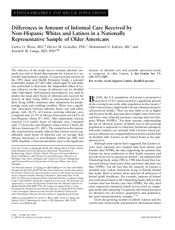 (PDF) Differences in Amount of Informal Care Received by Non-Hispanic ...