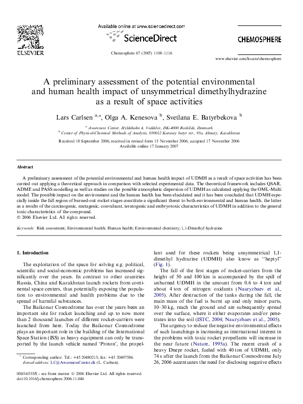 (PDF) A preliminary assessment of the potential environmental and human ...