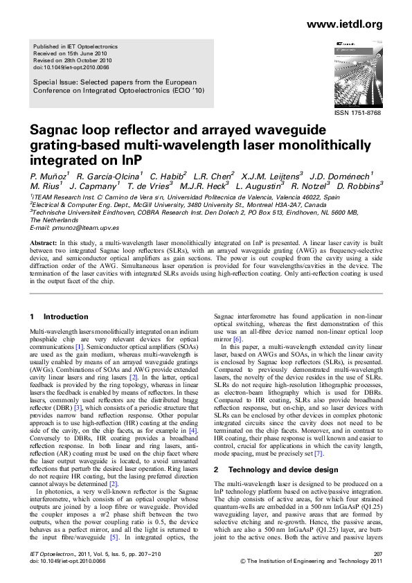 Pdf Sagnac Loop Reflector And Arrayed Waveguide Grating Based Multi