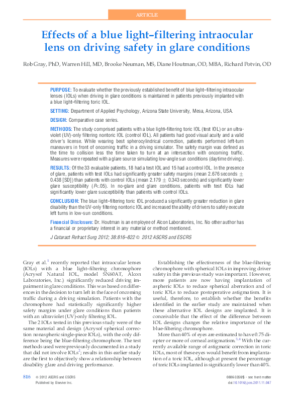 (PDF) Effects of a blue light-filtering intraocular lens on driving ...