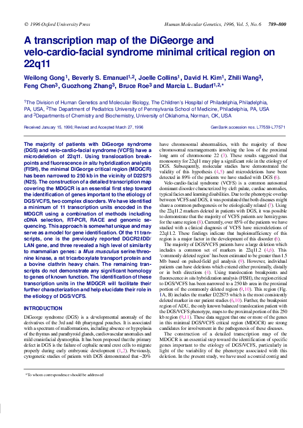 (PDF) A transcription map of the DiGeorge and velo-cardio-facial ...