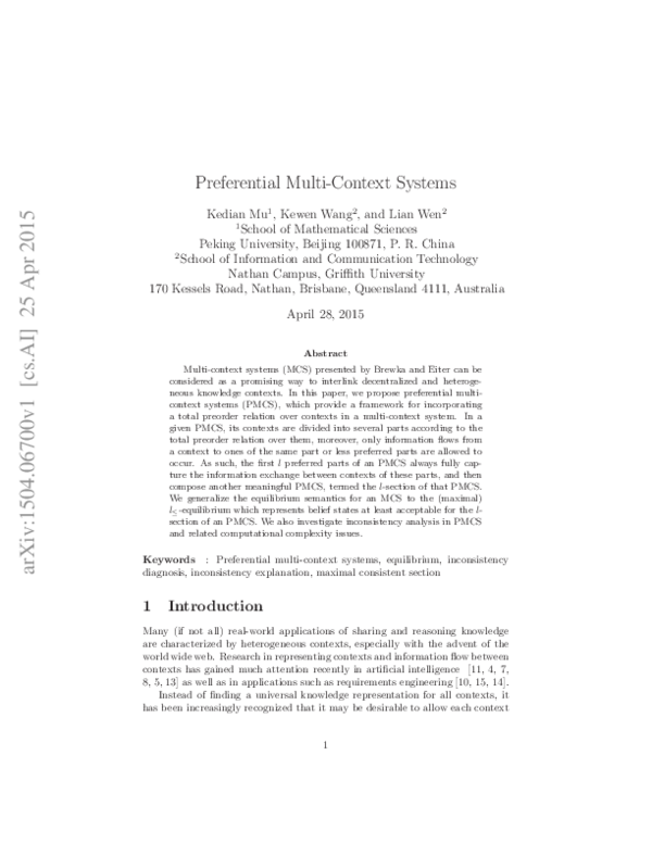 (PDF) Preferential Multi-Context Systems
