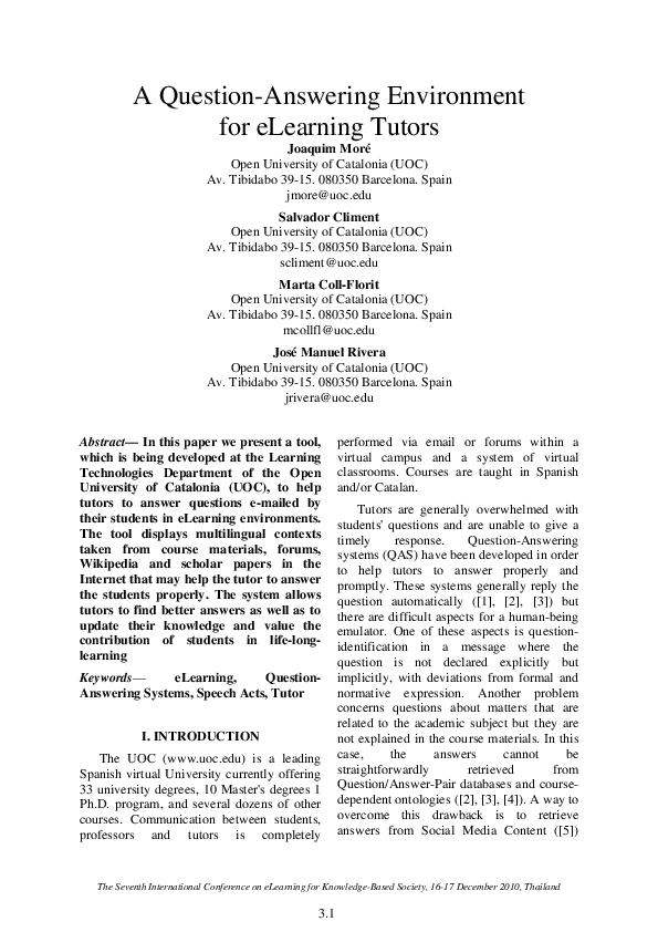 (PDF) A Question-Answering Environment for eLearning Tutors