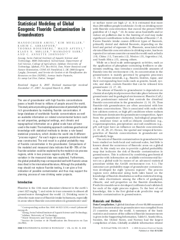 (PDF) Statistical Modeling of Global Geogenic Fluoride Contamination in ...