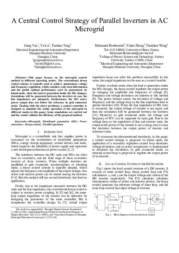 (PDF) A central control strategy of parallel inverters in AC microgrid