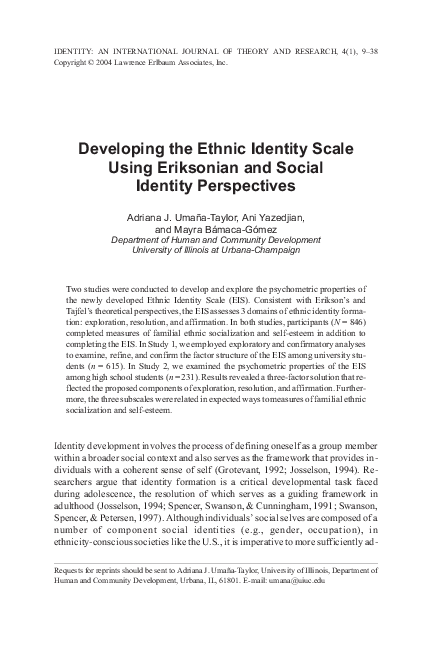 (PDF) Developing the Ethnic Identity Scale Using Eriksonian and Social ...