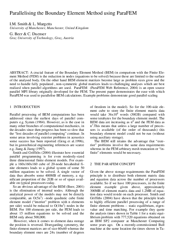 Pdf Parallelising The Boundary Element Method Using Parafem Lee Margetts