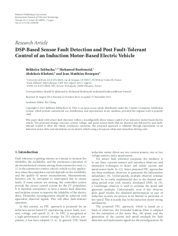 Pdf Dsp Based Sensor Fault Detection And Post Fault Tolerant Control Of An Induction Motor