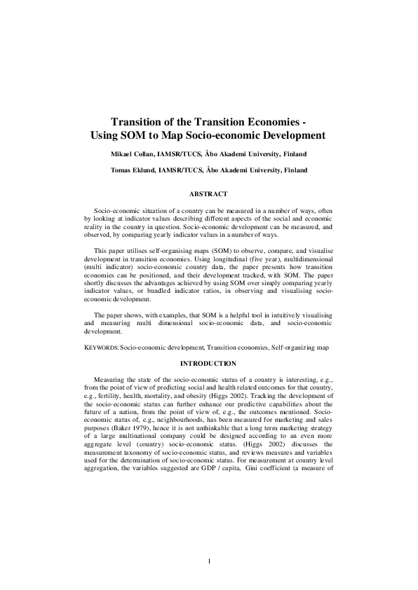 (PDF) Transition of the Transition Economies-Using SOM to Map Socio ...