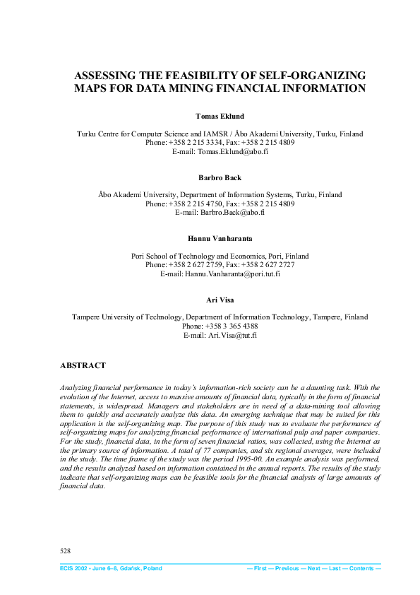 (PDF) Assessing the Feasibility of Using Self-Organizing Maps for Data Mining Financial Information