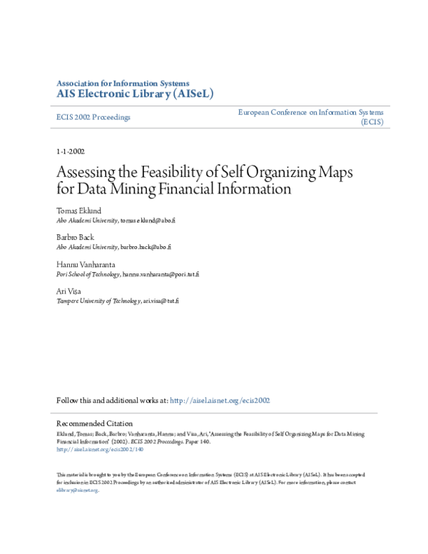 Pdf Assessing The Feasibility Of Self Organizing Maps For Data Mining Financial Information