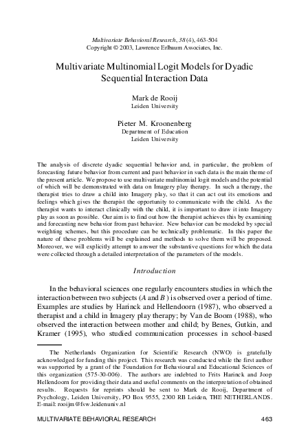 Pdf Multivariate Multinomial Logit Models For Dyadic Sequential