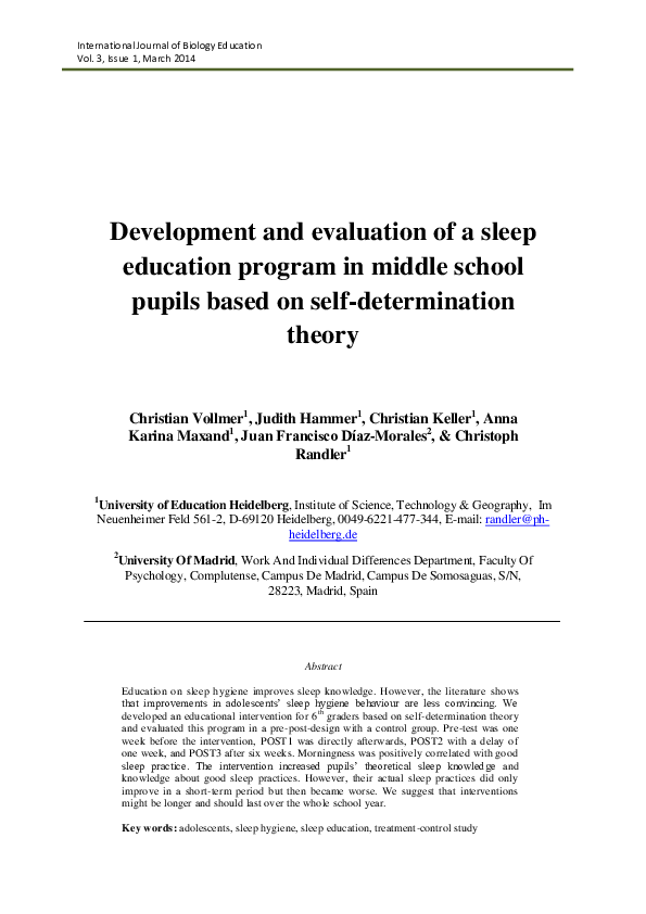 (PDF) Development and evaluation of a sleep education program in middle ...