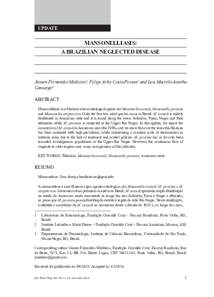 (PDF) MANSONELLIASIS: A BRAZILIAN NEGLECTED DISEASE