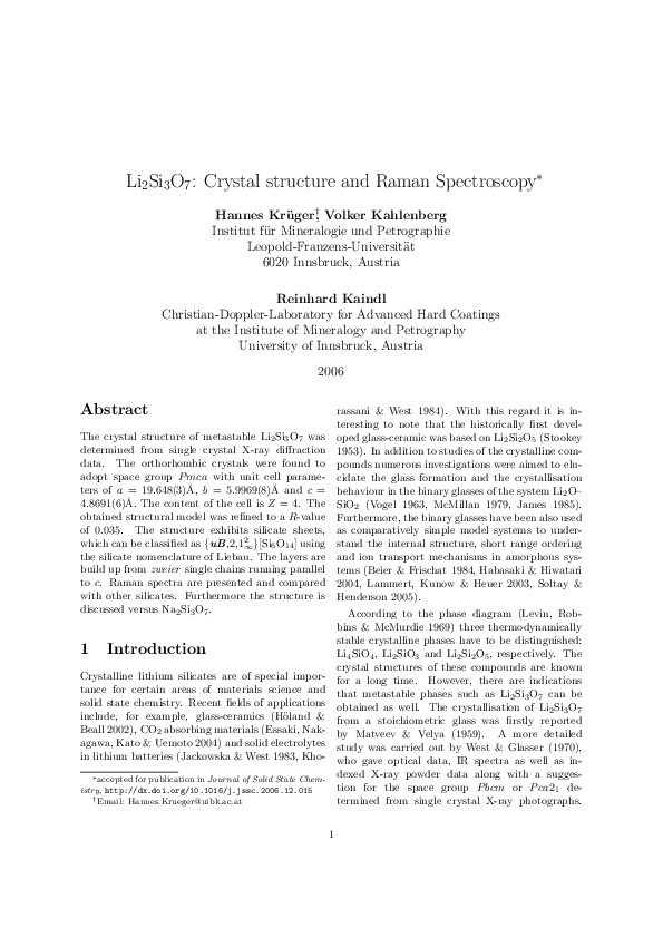 (PDF) Li2Si3O7: Crystal structure and Raman spectroscopy