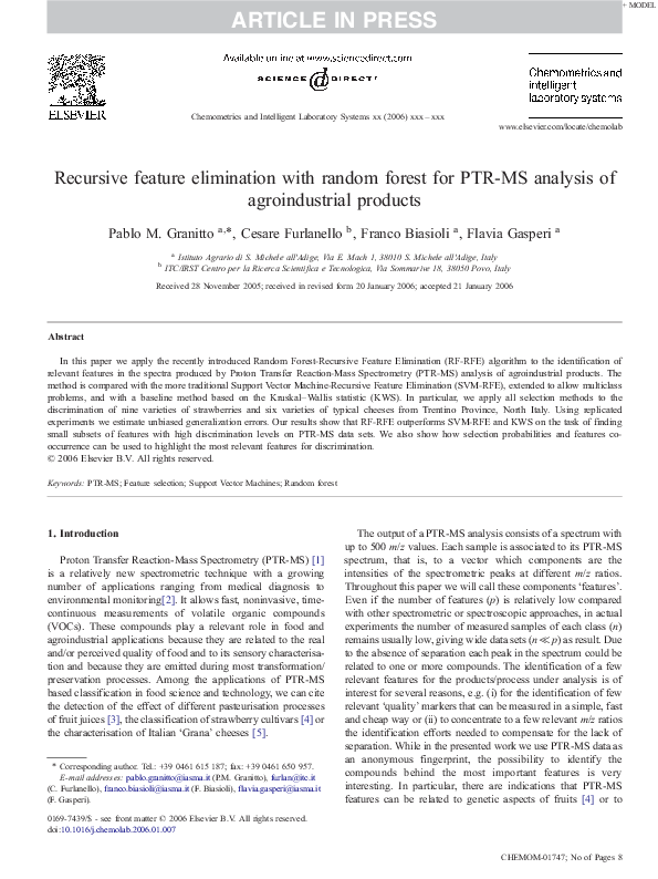 Pdf Recursive Feature Elimination With Random Forest For Ptr Ms