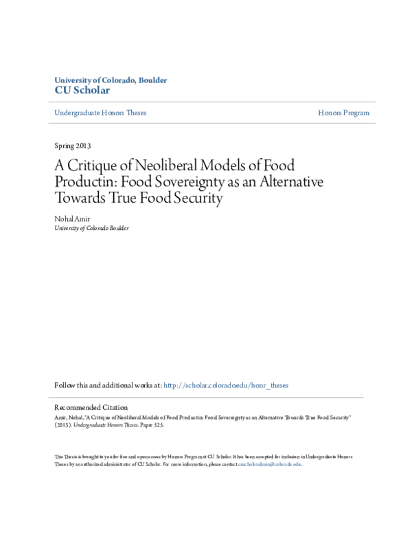 (PDF) A Critique of Neoliberal Models of Food Productin: Food ...