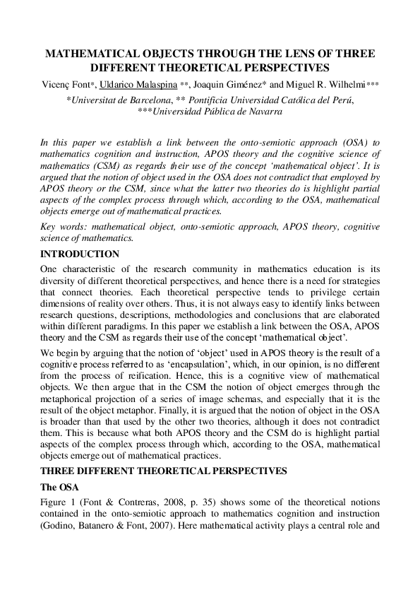 (PDF) MATHEMATICAL OBJECTS THROUGH THE LENS OF THREE DIFFERENT ...