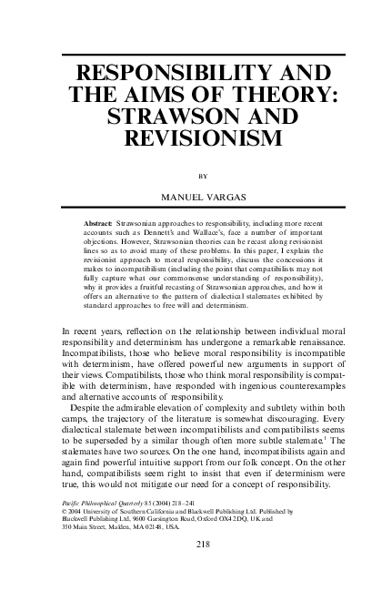 (PDF) Responsibility and the aims of theory: Strawson and revisionism