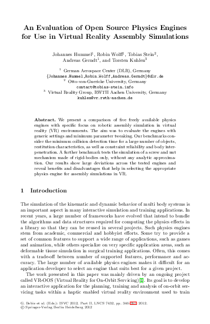 (PDF) An Evaluation of Open Source Physics Engines for Use in Virtual ...