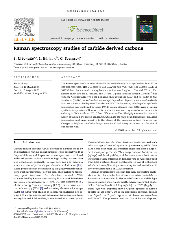 (PDF) Raman spectroscopy studies of carbide derived carbons
