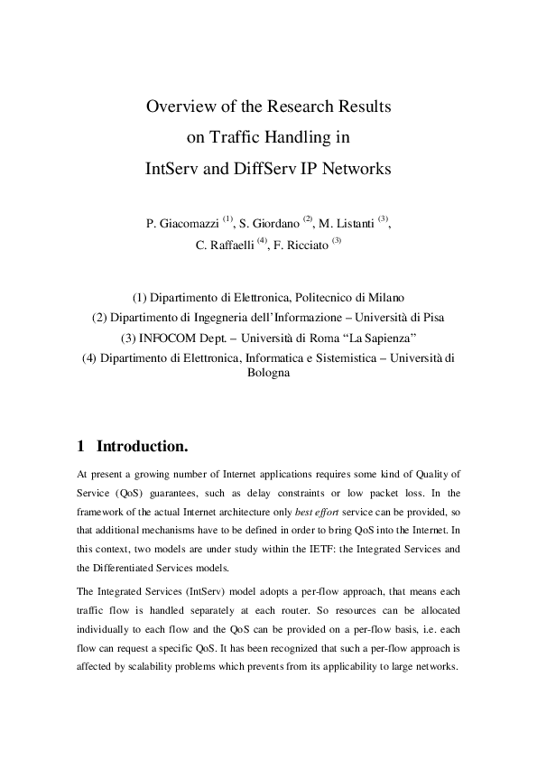 Pdf Overview Of The Research Results On Traffic Handling In Intserv And Diffserv Ip Networks