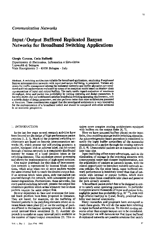 (PDF) Input/Output Buffered Replicated Banyan Networks for Broadband Switching Applications