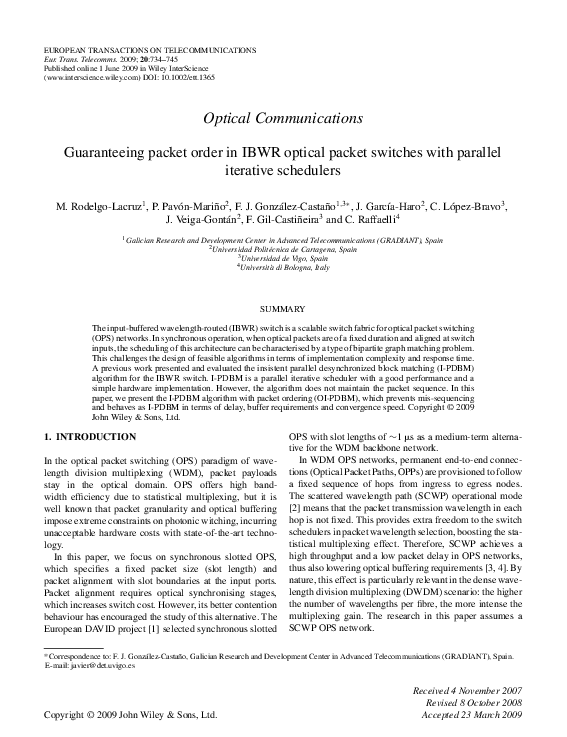 (PDF) Guaranteeing packet order in IBWR optical packet switches with parallel iterative schedulers