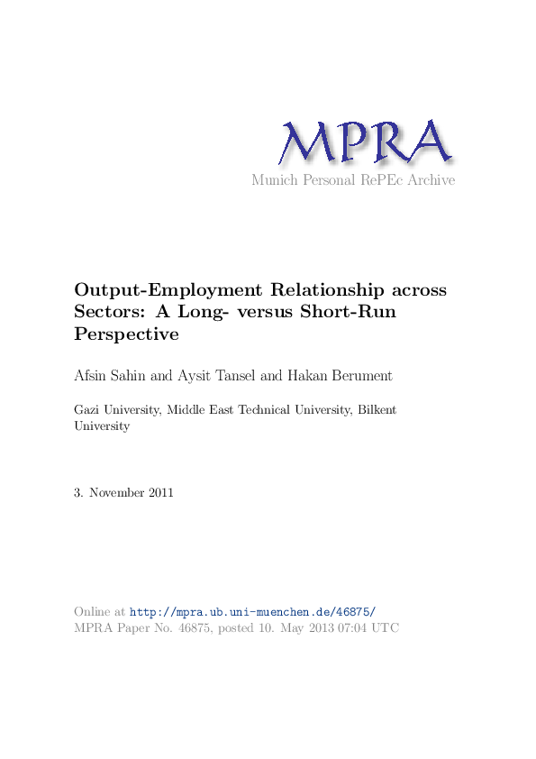 (PDF) OUTPUT-EMPLOYMENT RELATIONSHIP ACROSS SECTORS: A LONG- VERSUS ...