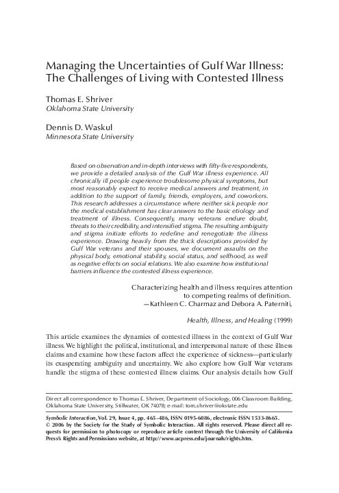 (PDF) Managing the Uncertainties of Gulf War Illness: The Challenges of ...